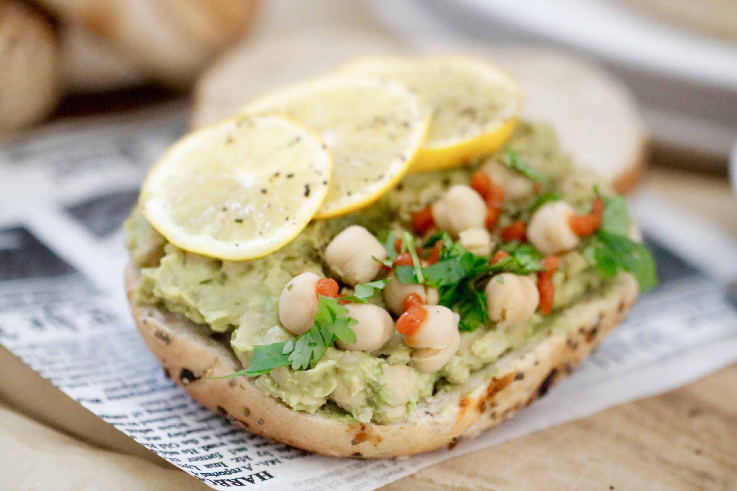 Mashed Chickpea Avocado Bagel Toast - A Healthy Snack or Meal